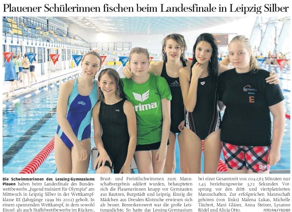 Lessing-Gymnasium Plauen - Schwimmerinnen des Lessing-Gymnasiums erkämpfen in Leipzig Silber